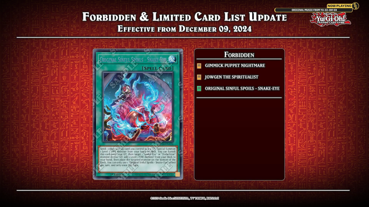 YGOrganization | December 9th TCG Forbidden & Limited List Update